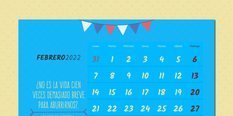 📆 Calendario Febrero 2022 PDF GRATIS para imprimir