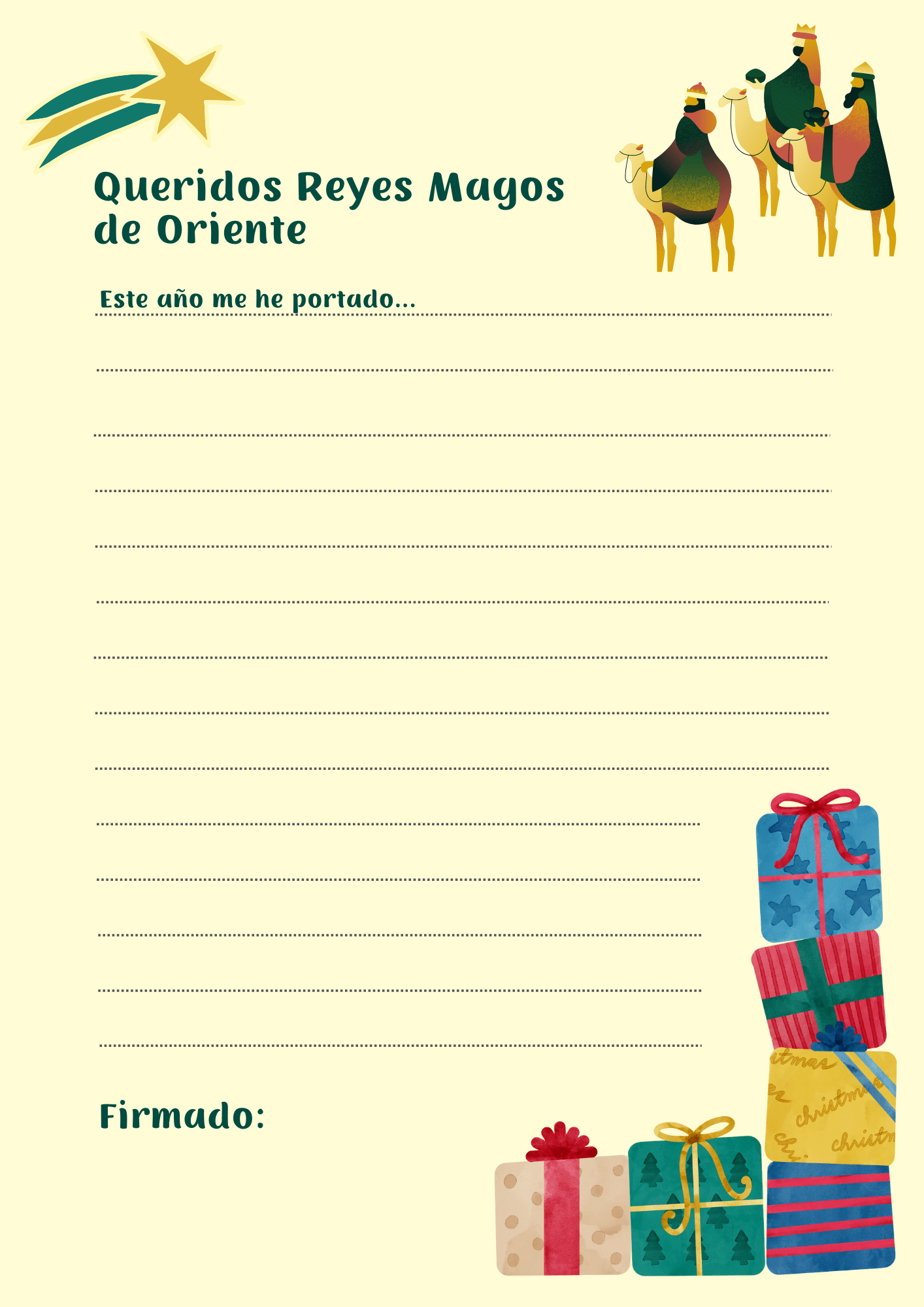 Plantilla carta a los Reyes Magos 🎁 PDF GRATIS para imprimir