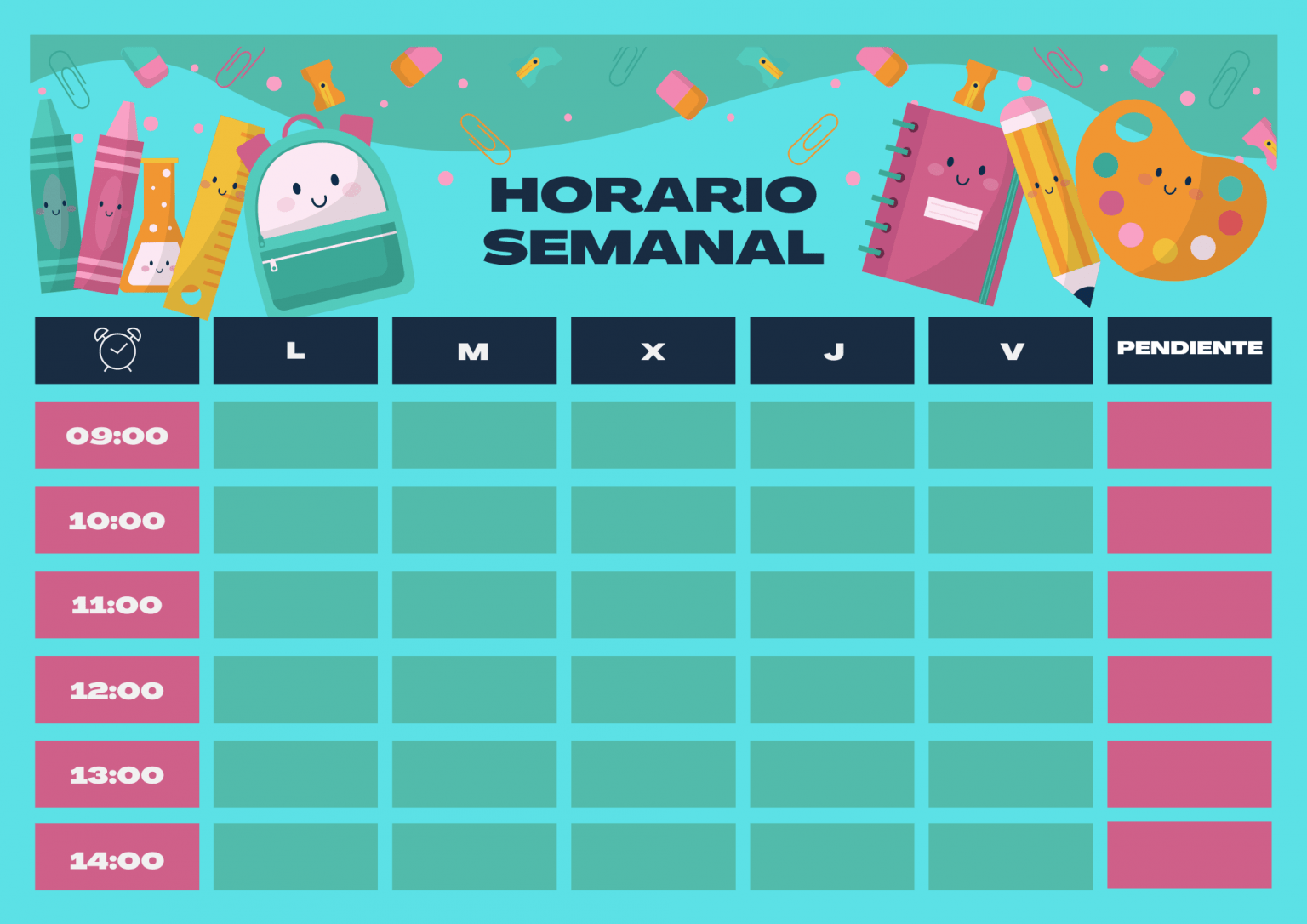 Plantilla horario escolar para imprimir 📆 PDF GRATIS