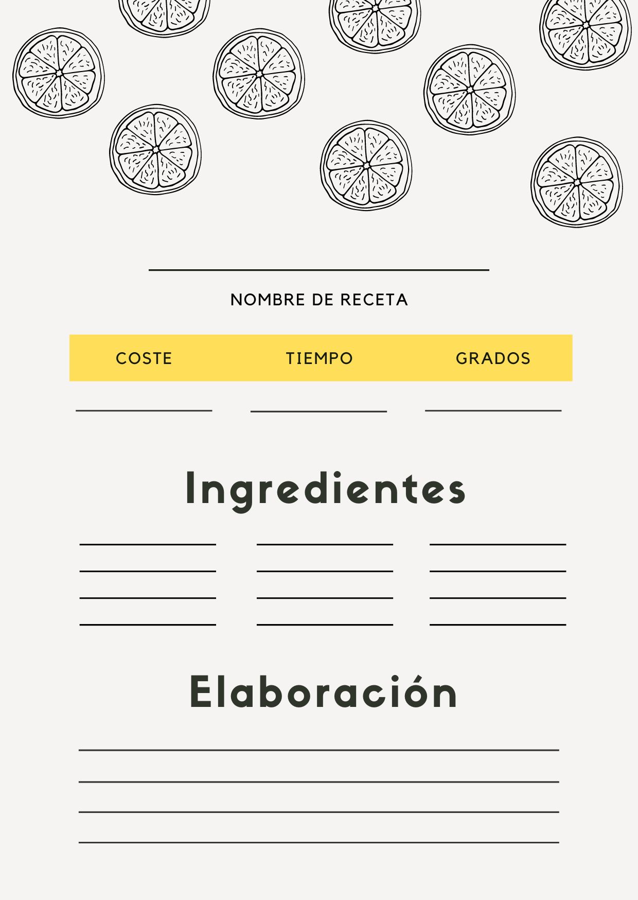 Plantilla receta de cocina 🍉 PDF GRATIS para imprimir